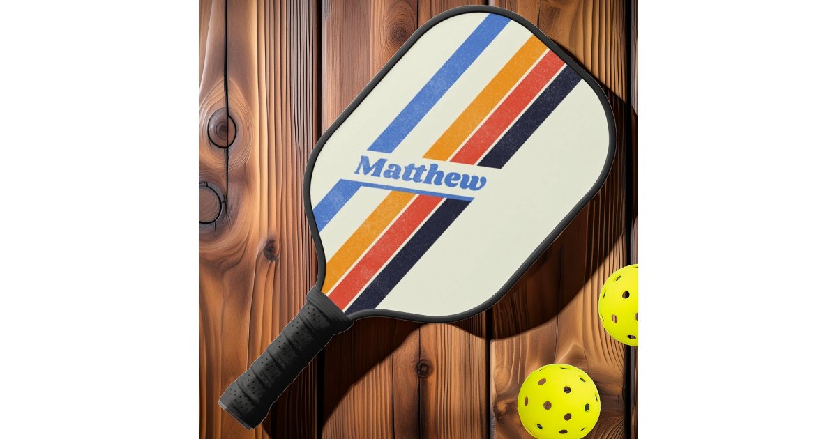 Distressed Retro five Striped with Name Pickleball Paddle | Zazzle