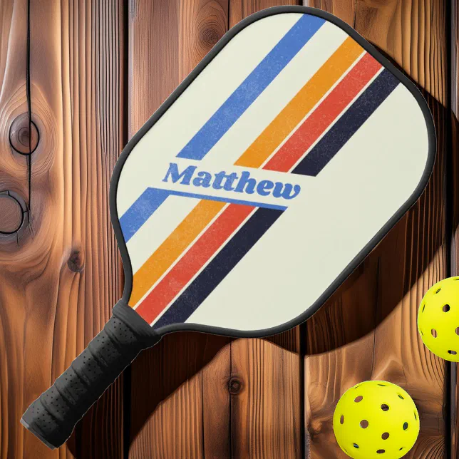Distressed Retro five Striped with Name Pickleball Paddle | Zazzle