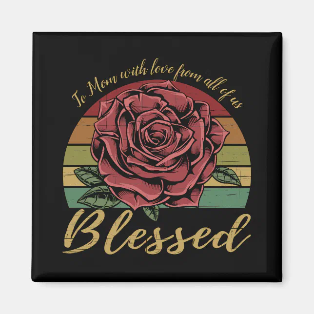 Distressed Retro Sunset Red Rose Blessed Magnet | Zazzle