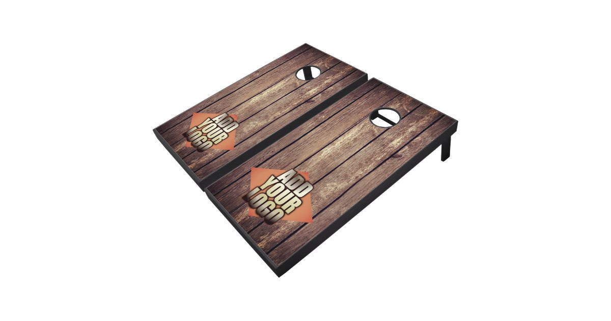 Distressed Rustic Barn Wood Add Your Logo Cornhole Set | Zazzle.com