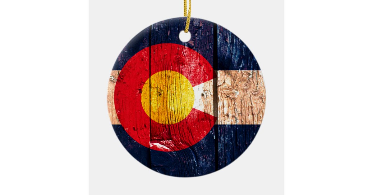 Distressed rustic wooden Colorado flag ornament | Zazzle