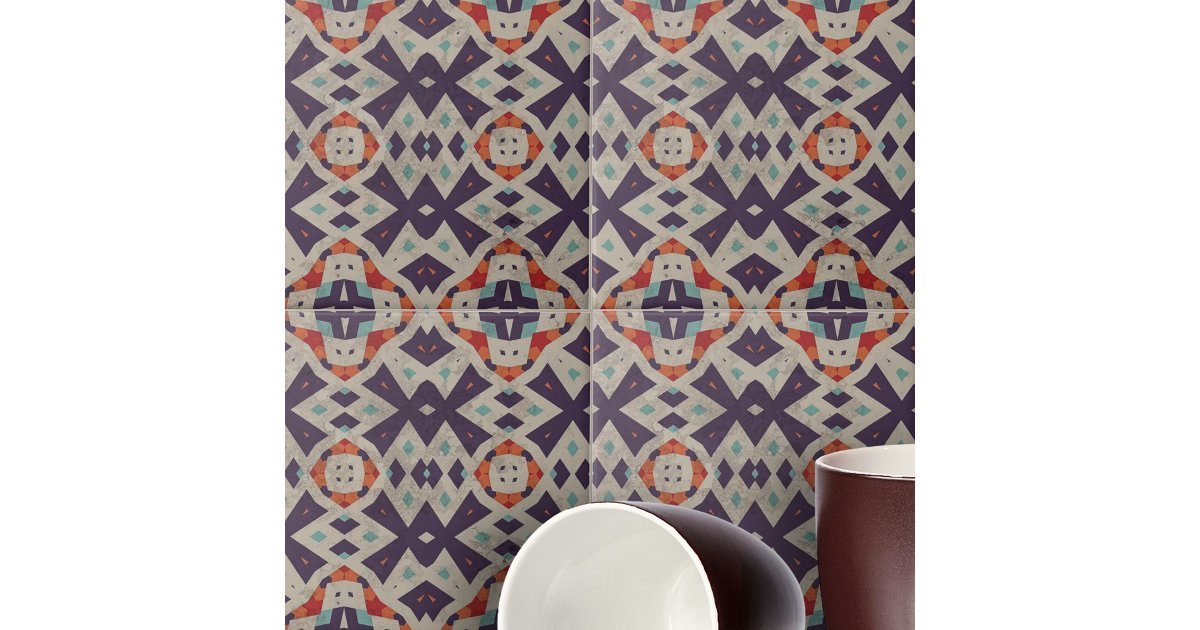 Distressed Stone Texture Ethnic Mosaic Geometric Ceramic Tile | Zazzle
