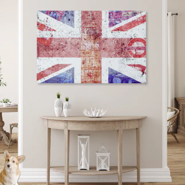 Distressed UK Union Jack Flag Collage Faux Canvas Print | Zazzle