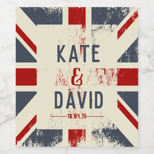 Distressed Union Jack Custom Wedding Wine Beer Wine Label | Zazzle