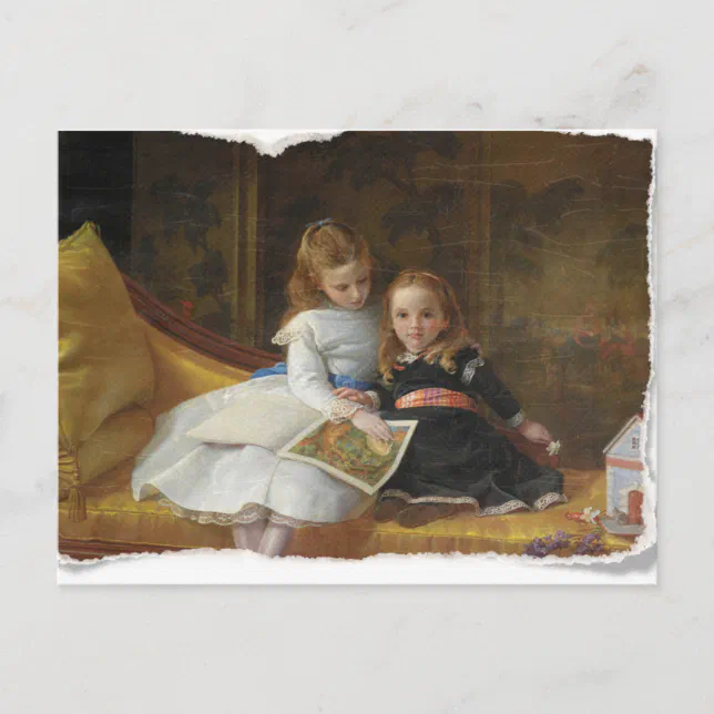 Distressed Victorian Two Young Girls Postcard | Zazzle