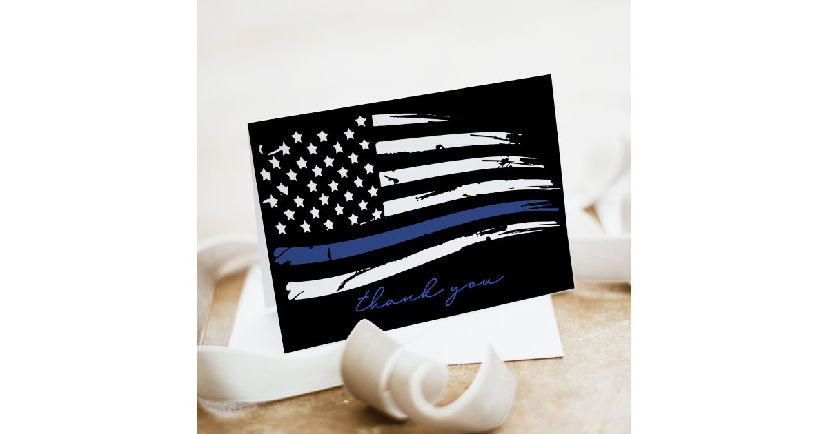 Distressed Watercolor Police Thin Blue Line Thank You Card | Zazzle