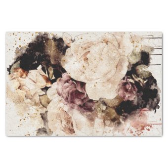 Distressed Watercolor Roses Tissue Paper | Zazzle