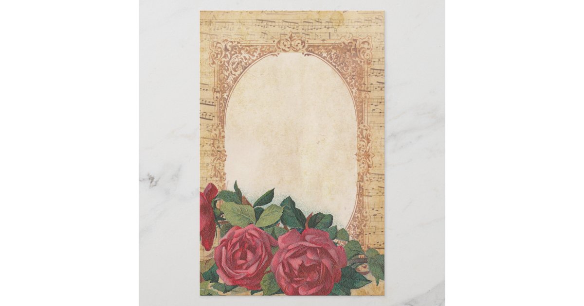 Distressed with Border of Roses and Musical Notes | Zazzle