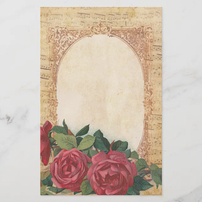 Distressed with Border of Roses and Musical Notes | Zazzle