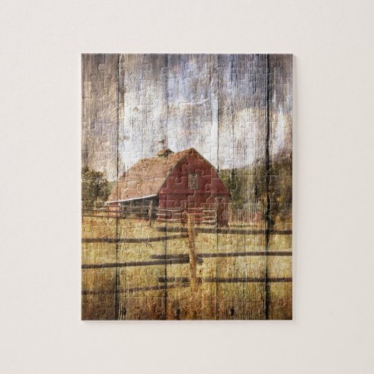 Distressed Wood Rustic Western Country Red Barn Jigsaw Puzzle | Zazzle.com