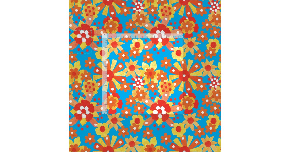 Ditsy Orange Floral Pattern on Turquoise Fabric | Zazzle