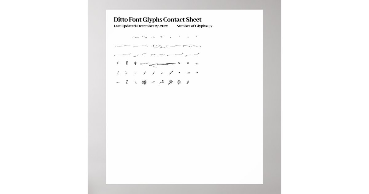 Ditto Font Glyphs Contact Sheet Poster | Zazzle