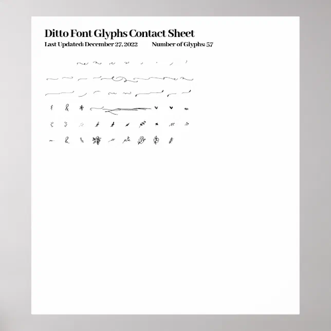 Ditto Font Glyphs Contact Sheet Poster | Zazzle