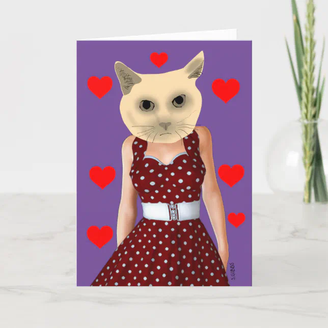 DIVA CAT WEARING A DRESS ART HELLO CARD | Zazzle