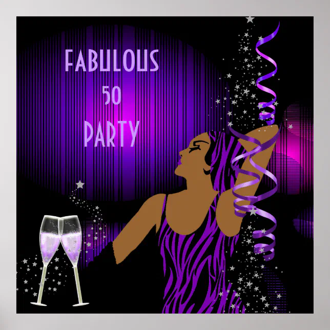 Diva Fabulous 50 LADY Purple Party Champagne Poster | Zazzle