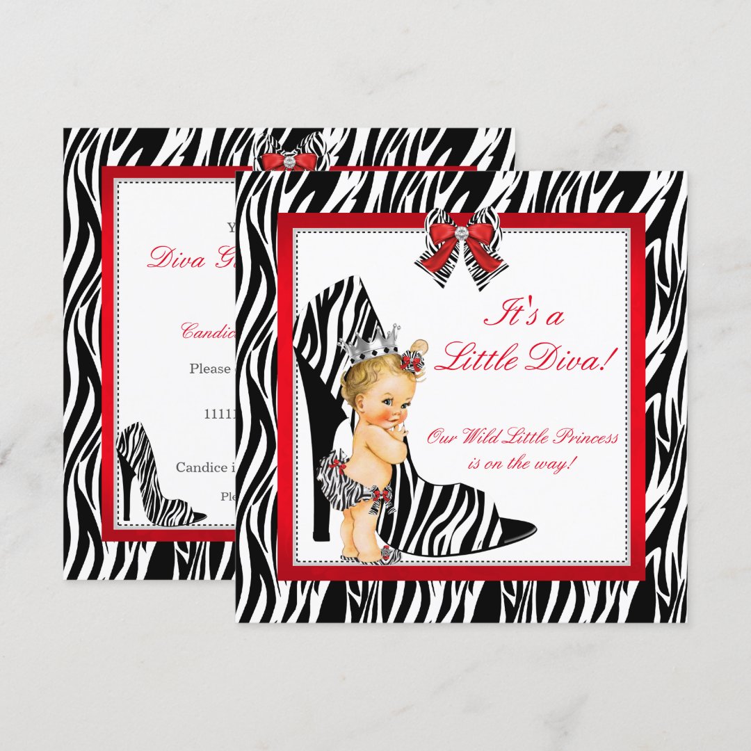 Diva Zebra Princess Girl Baby Shower Blonde Invitation | Zazzle