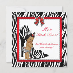 Diva Zebra Princess Girl Baby Shower Ethnic Invitation | Zazzle