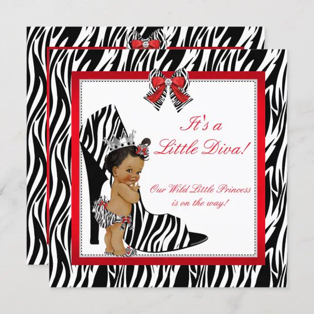 Diva Zebra Princess Girl Baby Shower Ethnic Invitation | Zazzle