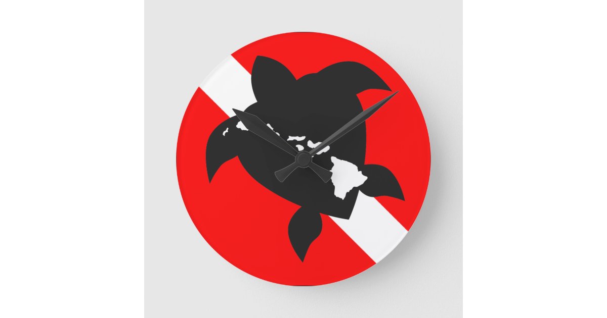 Dive Flag Turtle Round Clock | Zazzle