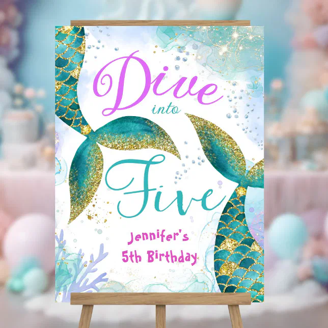 Dive in Five 5th Birthday Welcome Sign | Zazzle