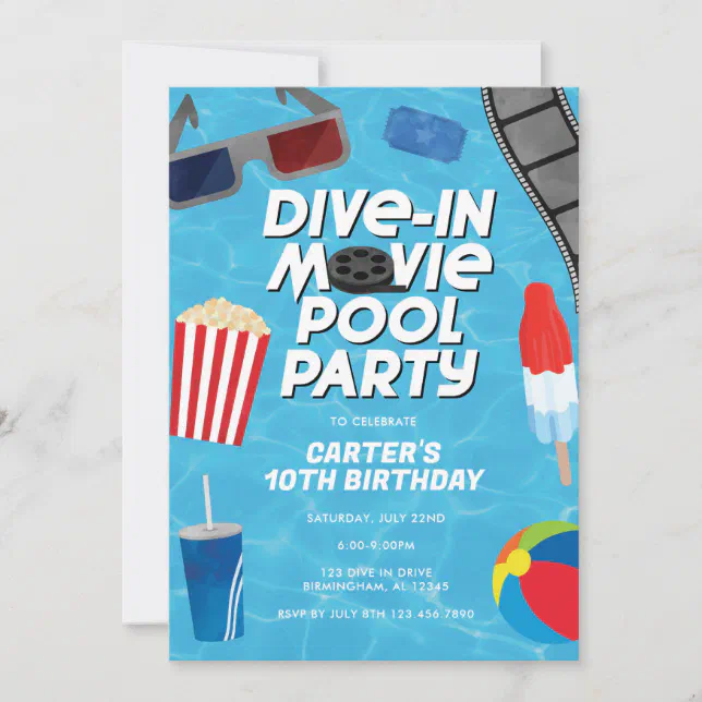 Dive In Movie Pool Party Birthday Invitation | Zazzle