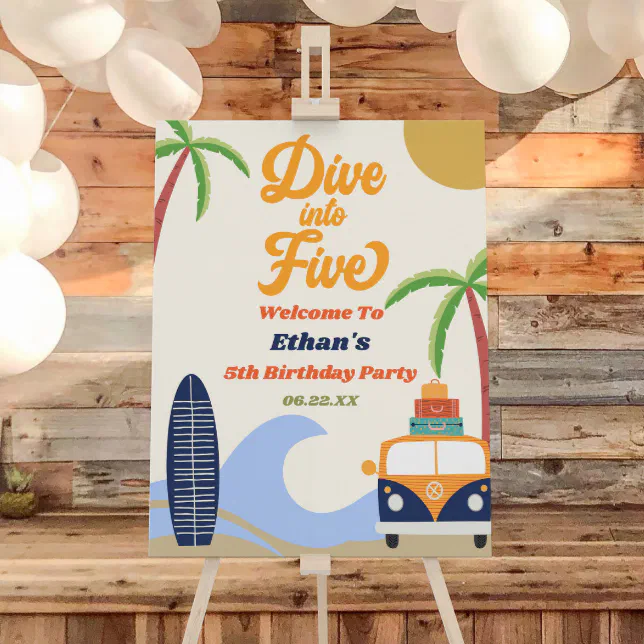 Dive Into Five 5th Birthday Party Welcome Sign | Zazzle