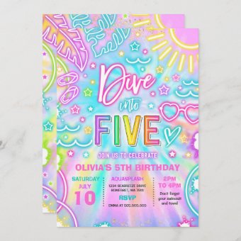 Dive Into Five 5th Birthday Pool Party Invitation | Zazzle