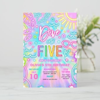 Dive Into Five 5th Birthday Pool Party Invitation | Zazzle