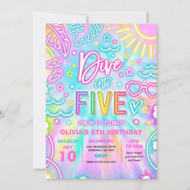 Dive Into Five 5th Birthday Pool Party Invitation | Zazzle