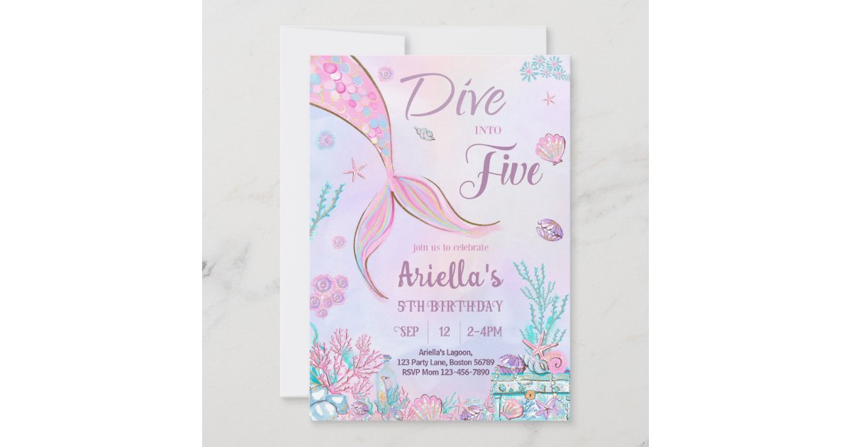Dive Into Five Birthday Invitation Mermaid 5th | Zazzle