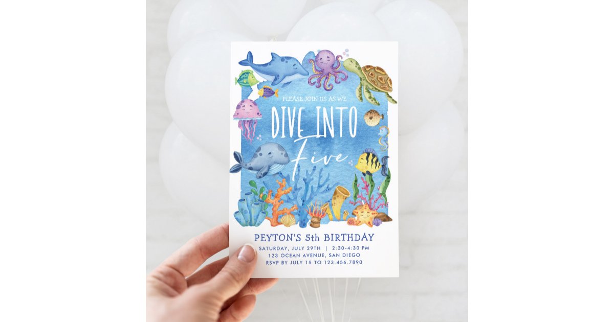 Dive Into Five Birthday Invitation Under the Sea | Zazzle