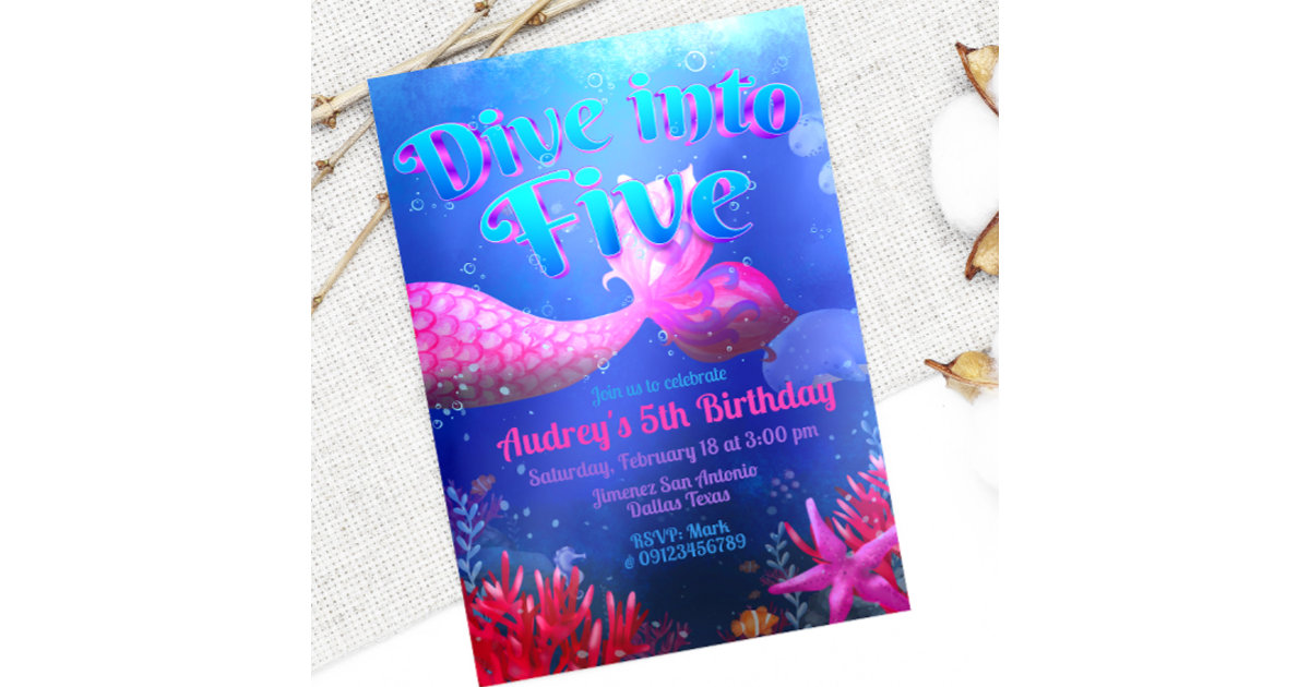 Dive into Five - Mermaid Invitation | Zazzle