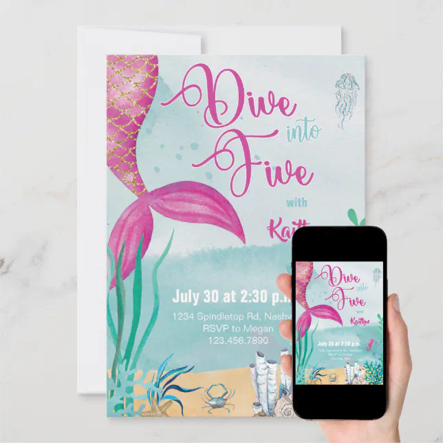 Dive into Five Mermaid Under the Sea Birthday Invitation | Zazzle