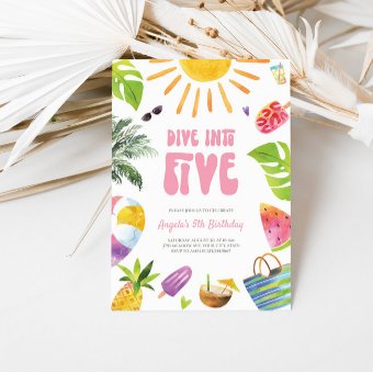 Dive into Five Pink Retro Birthday Invitation | Zazzle