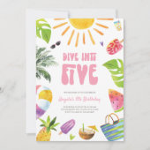 Dive into Five Pink Retro Birthday Invitation | Zazzle