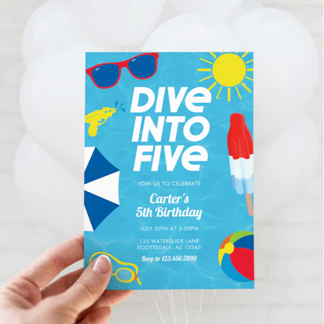 Dive into Five Pool 5th Birthday Invitation | Zazzle