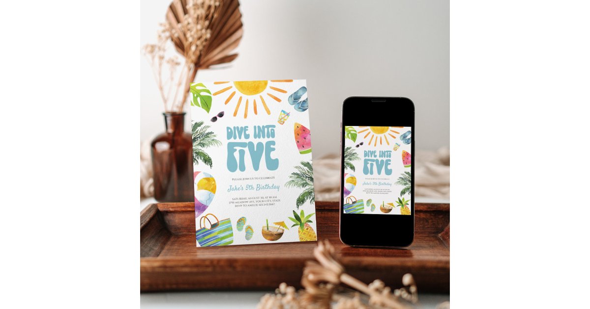 Dive into Five Retro Birthday Invitation | Zazzle