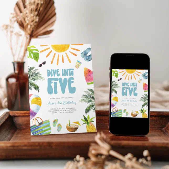 Dive into Five Retro Birthday Invitation | Zazzle