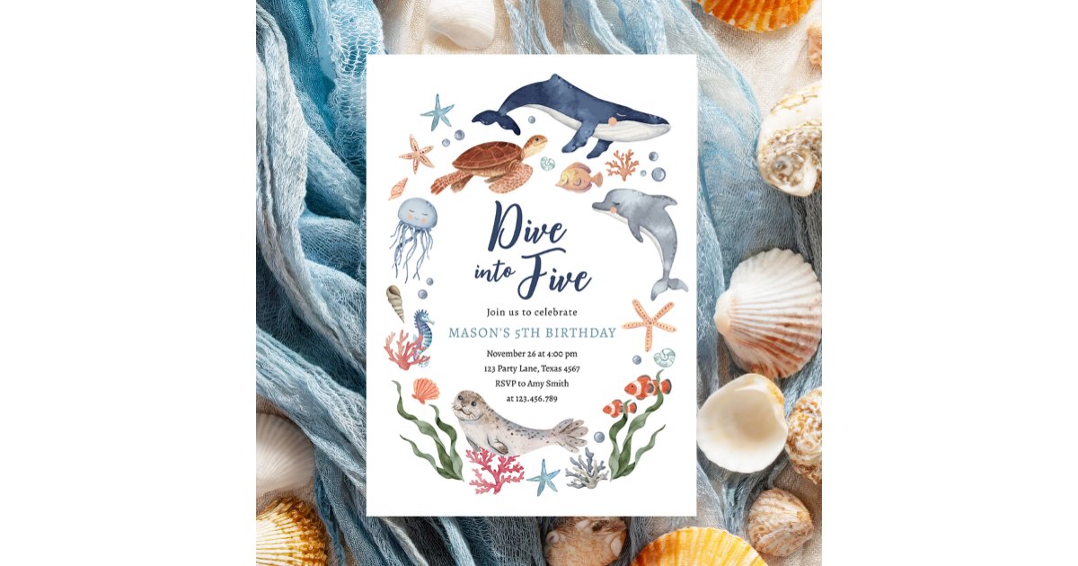 Dive into Five Under the Sea Nautical 5th Birthday Invitation | Zazzle
