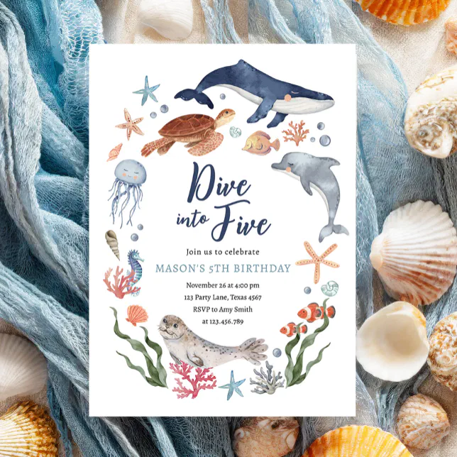 Dive into Five Under the Sea Nautical 5th Birthday Invitation | Zazzle