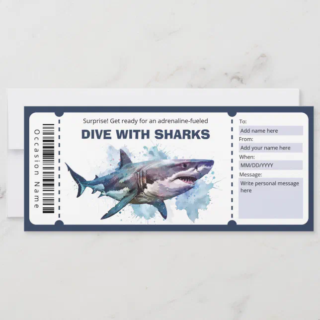 Dive With Sharks Ticket Gift Certificate Invitation | Zazzle