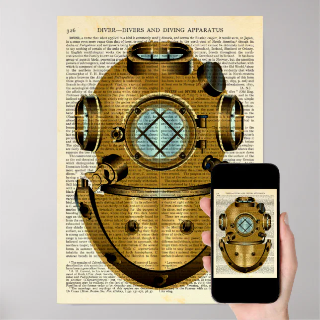Diver Helmet Diving Nautical Vintage - Dictionary Poster | Zazzle