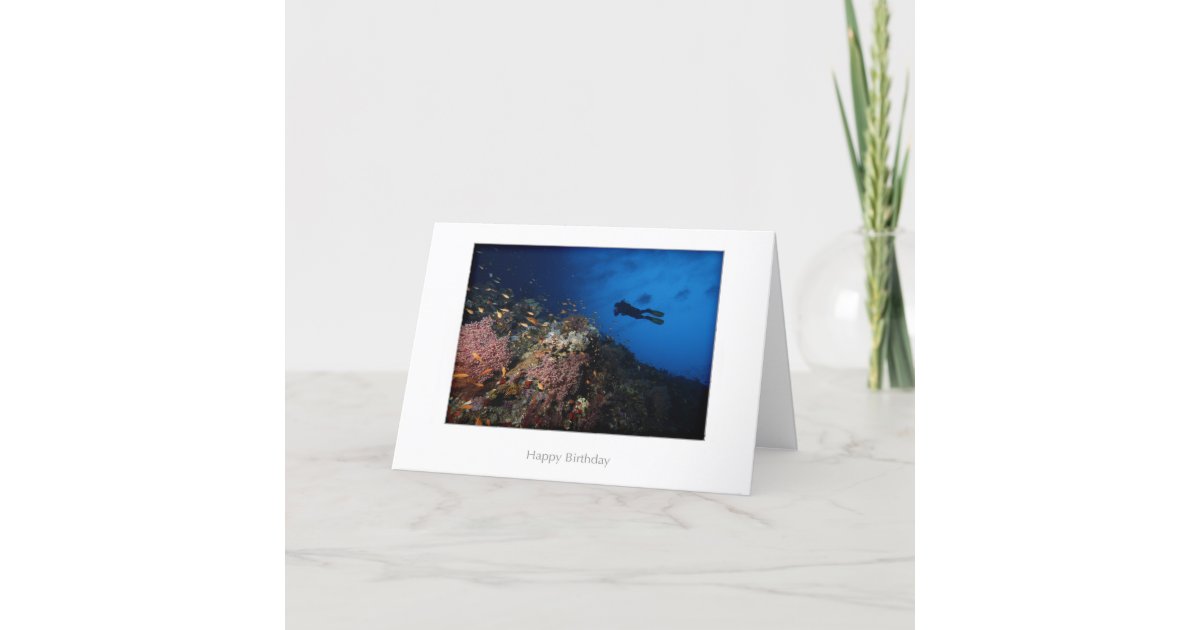 Diver on a Reef Birthday Card | Zazzle