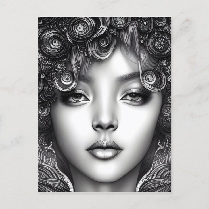 Divine Black Girl Digital Art Portrait Postcard | Zazzle