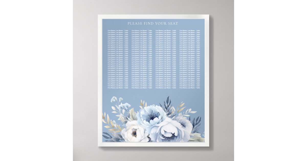 Divine Blue Alphabetical Wedding Seating Chart | Zazzle