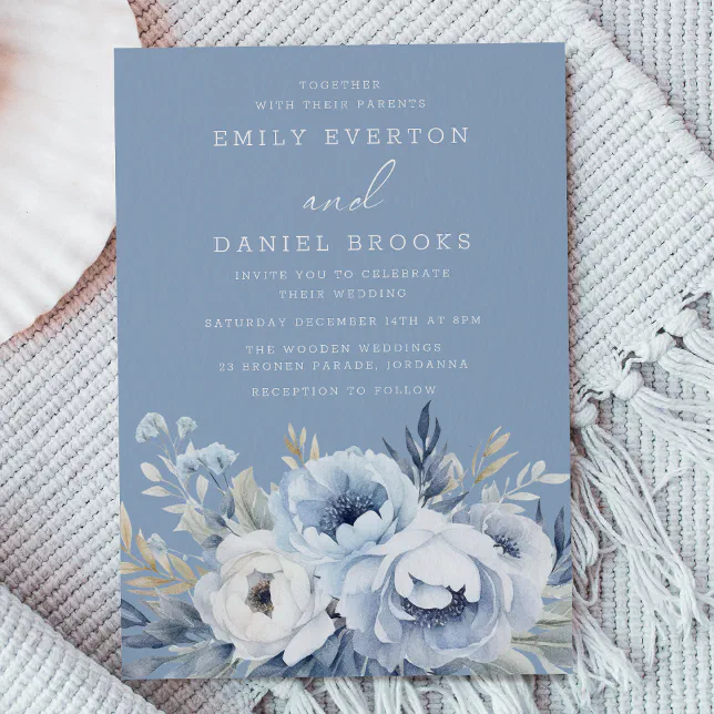 Divine Blue Gorgeous Floral Wedding Invitation | Zazzle