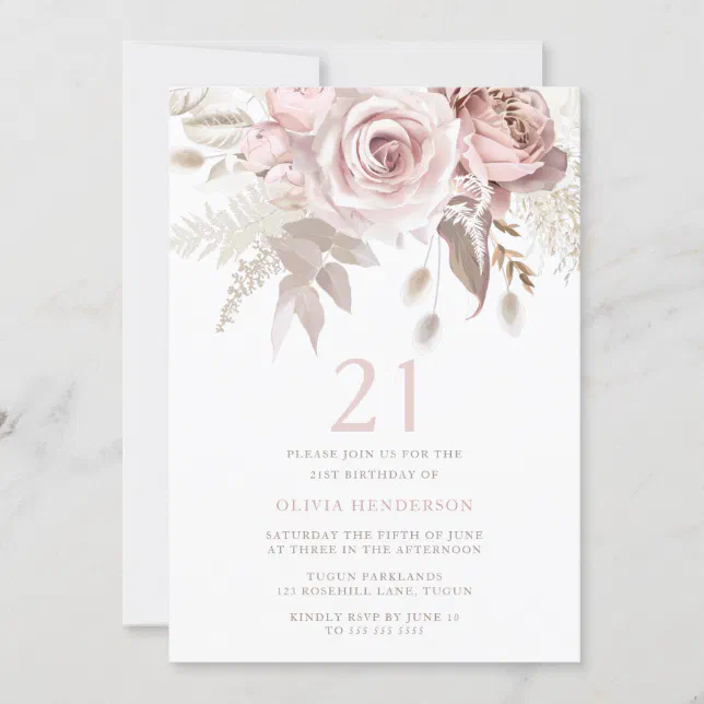 Divine Blush Pink Roses 21st Birthday Party Invitation | Zazzle