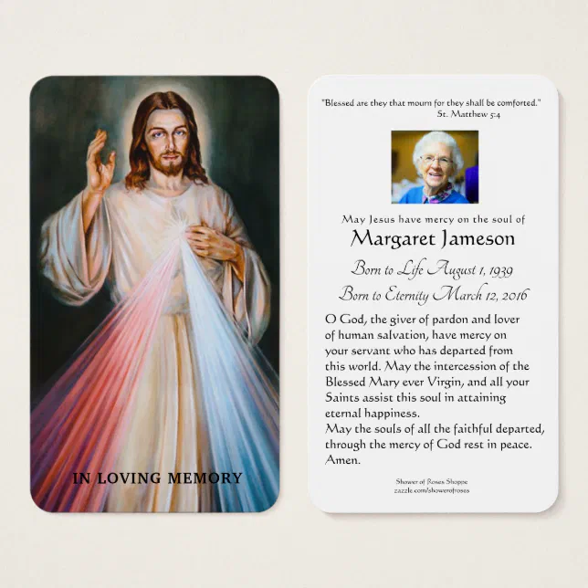 Divine Mercy Catholic Funeral Memorial Holy Card - | Zazzle