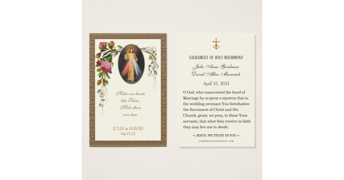 Divine Mercy Wedding Roses Prayer Card | Zazzle