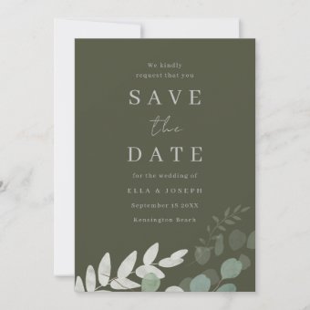 Divine Olive Green Leaf Elegance Wedding Save The Date | Zazzle